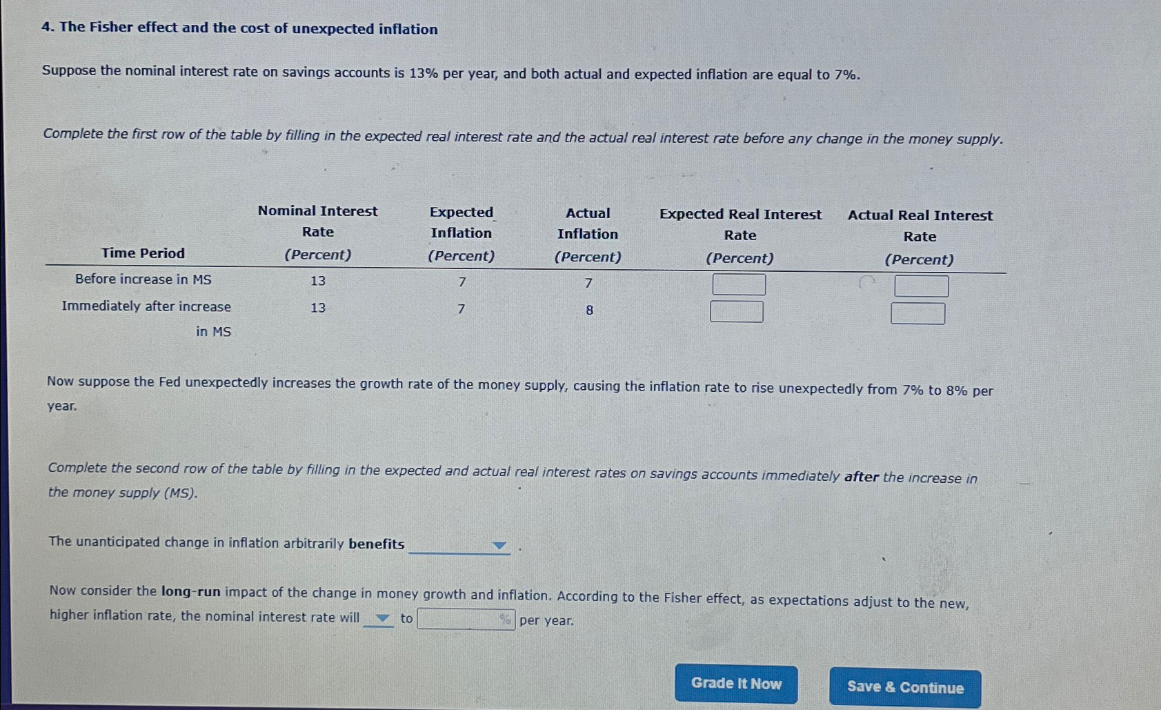 Solved The Fisher effect and the cost of unexpected | Chegg.com