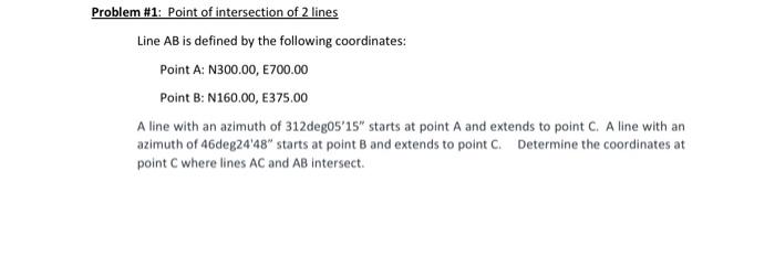 Solved Problem \#1: Point of intersection of 2 lines Line AB | Chegg.com