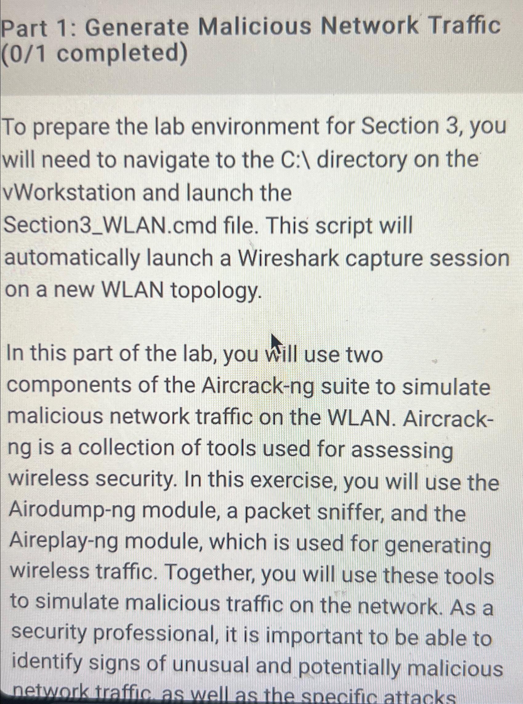 Solved Part 1: Generate Malicious Network Traffic | Chegg.com