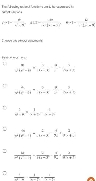 Solved The following rational functions are to be expressed | Chegg.com