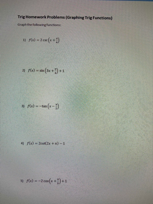 Solved Trig Homework Problems (Graphing Trig Functions) | Chegg.com
