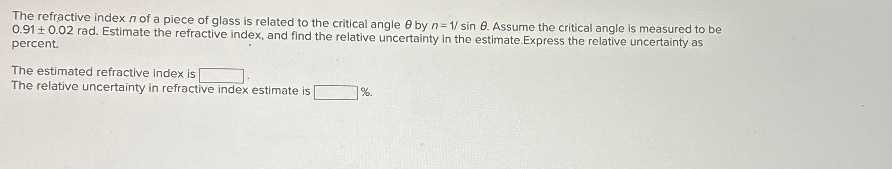 Solved The refractive index n ﻿of a piece of glass is | Chegg.com