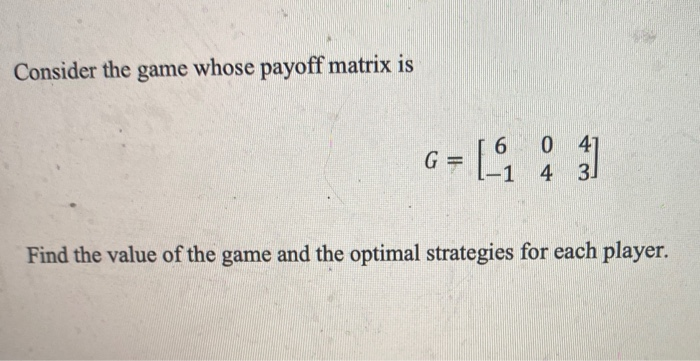 Consider the game whose payoff matrix is 6 0 G = L : | Chegg.com