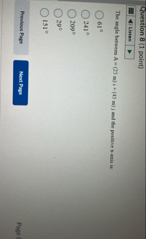 Solved Question 8 (1 ﻿point)ListenThe angle between | Chegg.com
