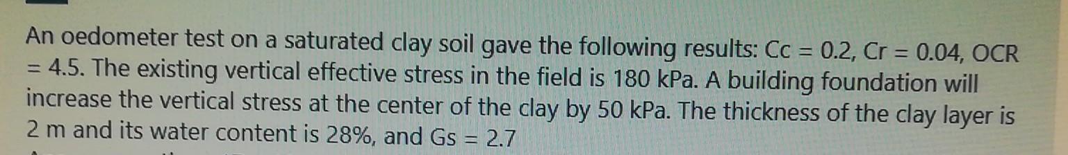 Solved An oedometer test on a saturated clay soil gave the | Chegg.com