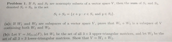 Solved Problem 1. If S and S2 are nonempty subsets of a | Chegg.com