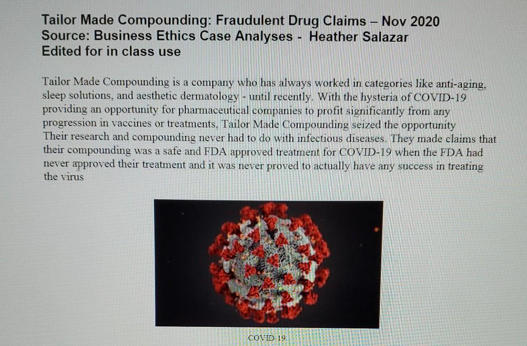 Solved Tailor Made Compounding: Fraudulent Drug Claims - Nov | Chegg.com