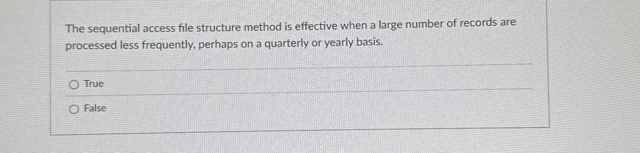 Solved The sequential access file structure method is | Chegg.com