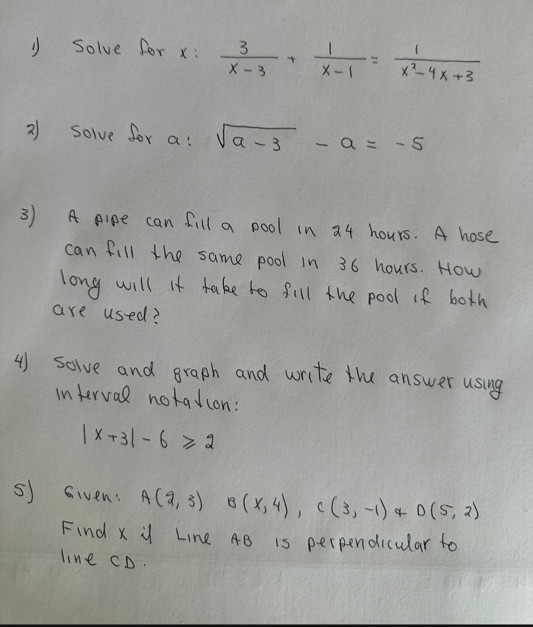 Solved Solve for x:3x-3+1x-1=1x2-4x+3Solve for a:a-32-a=-5A | Chegg.com