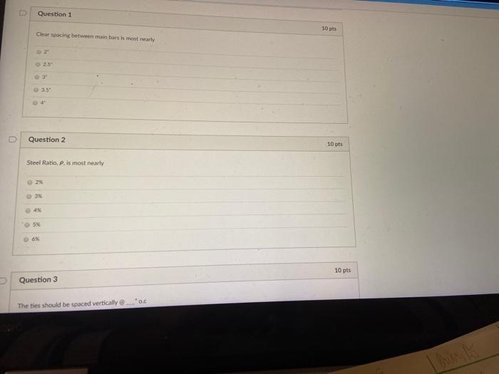 Solved Question 1 10 pts Clear spacing between main bars | Chegg.com