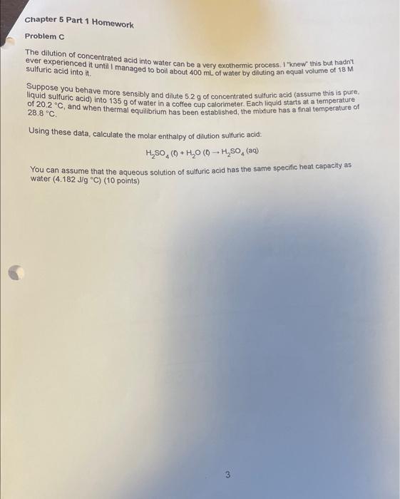 Solved Problem C The dilution of concentrated acid into | Chegg.com