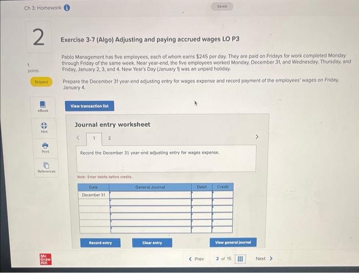 Solved Exercise 3-7 (Algo) Adjusting and paying accrued | Chegg.com