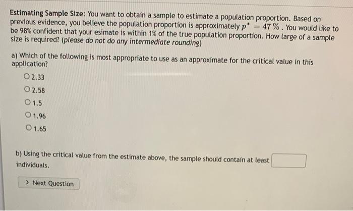 Solved Estimating Sample Size: You want to obtain a sample | Chegg.com