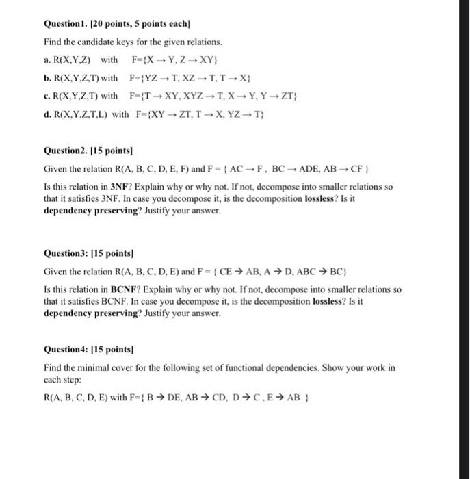 Solved Find the candidate keys for the given relations. a. | Chegg.com
