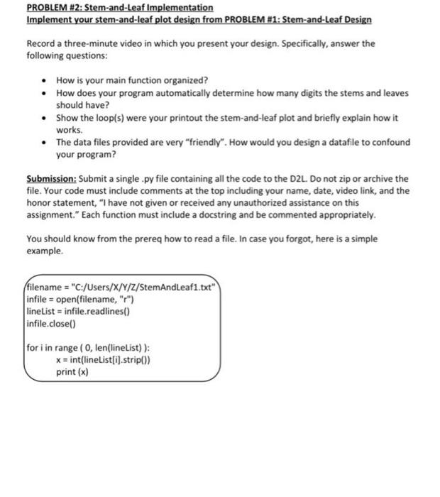 Solved PROBLEM #2: Stem-and-Leaf Implementation Implement | Chegg.com