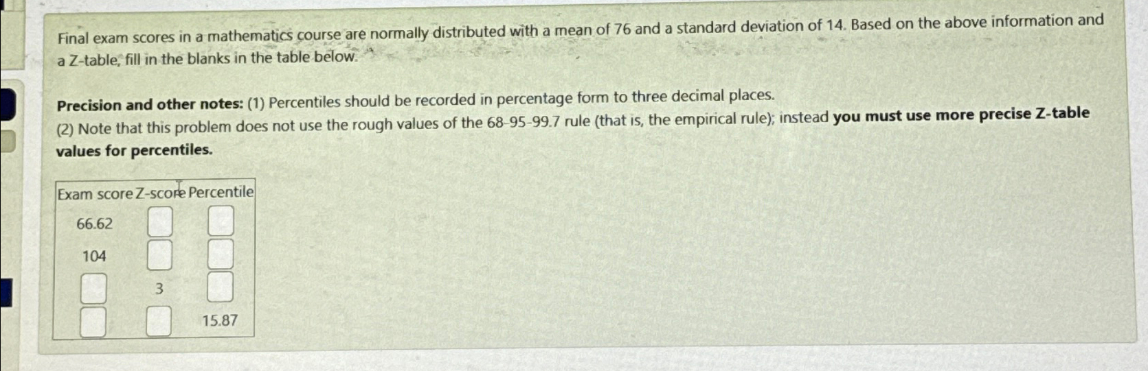 Solved Final exam scores in a mathematics course are | Chegg.com