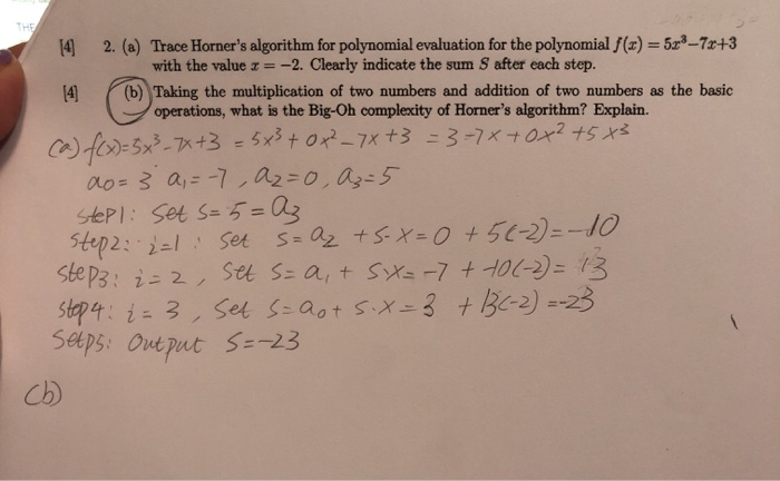 Solved 14 2. (a) Trace Horner's algorithm for polynomial | Chegg.com