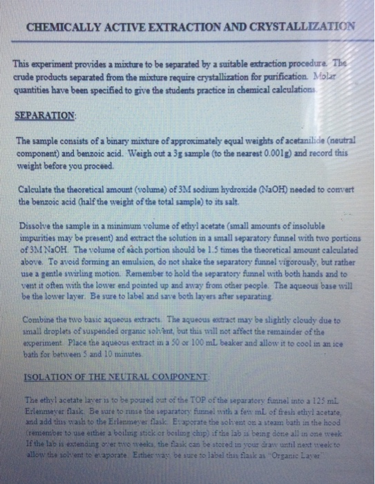 CHEMICALLY ACTIVE EXTRACTION AND CRYSTALLIZATION This | Chegg.com