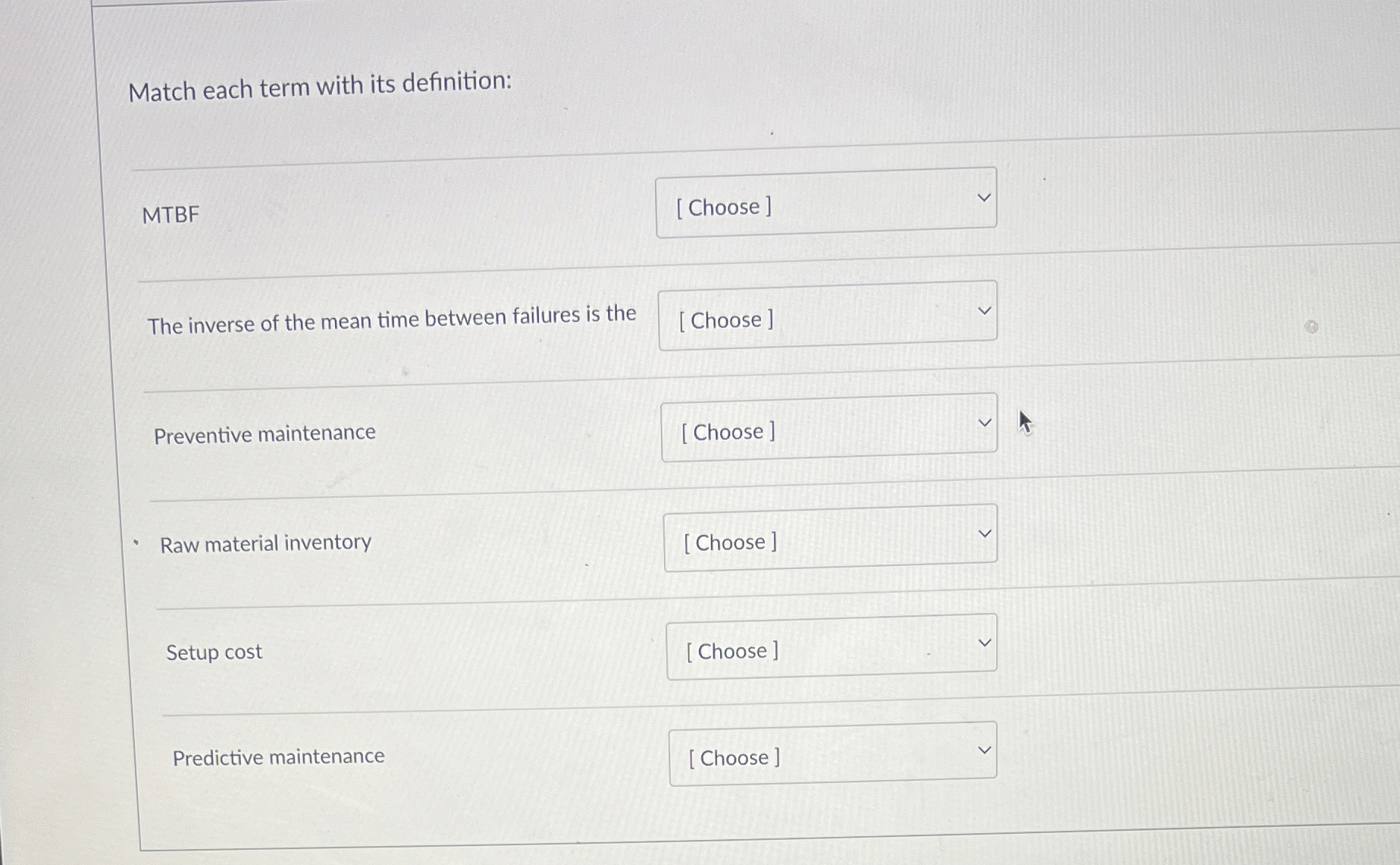 Solved Match each term with its definition:MTBFThe inverse | Chegg.com