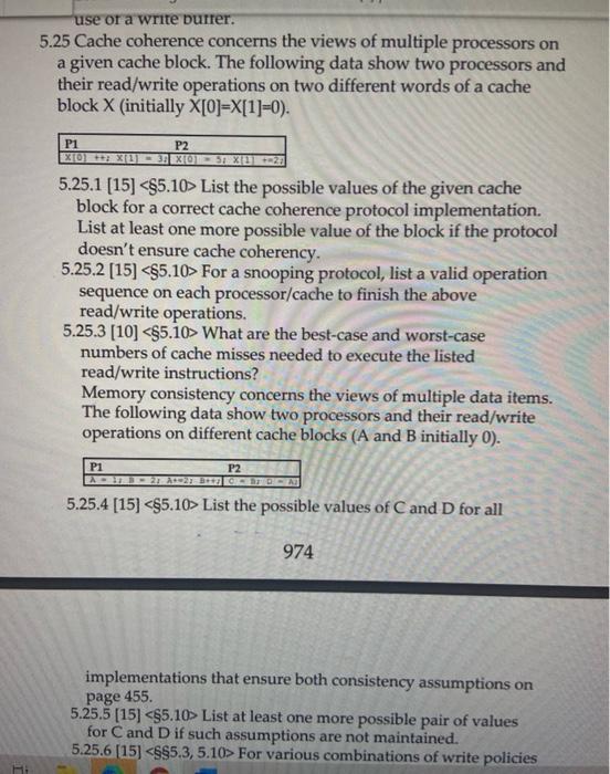 Solved use or a write burrer. 5.25 Cache coherence concerns | Chegg.com