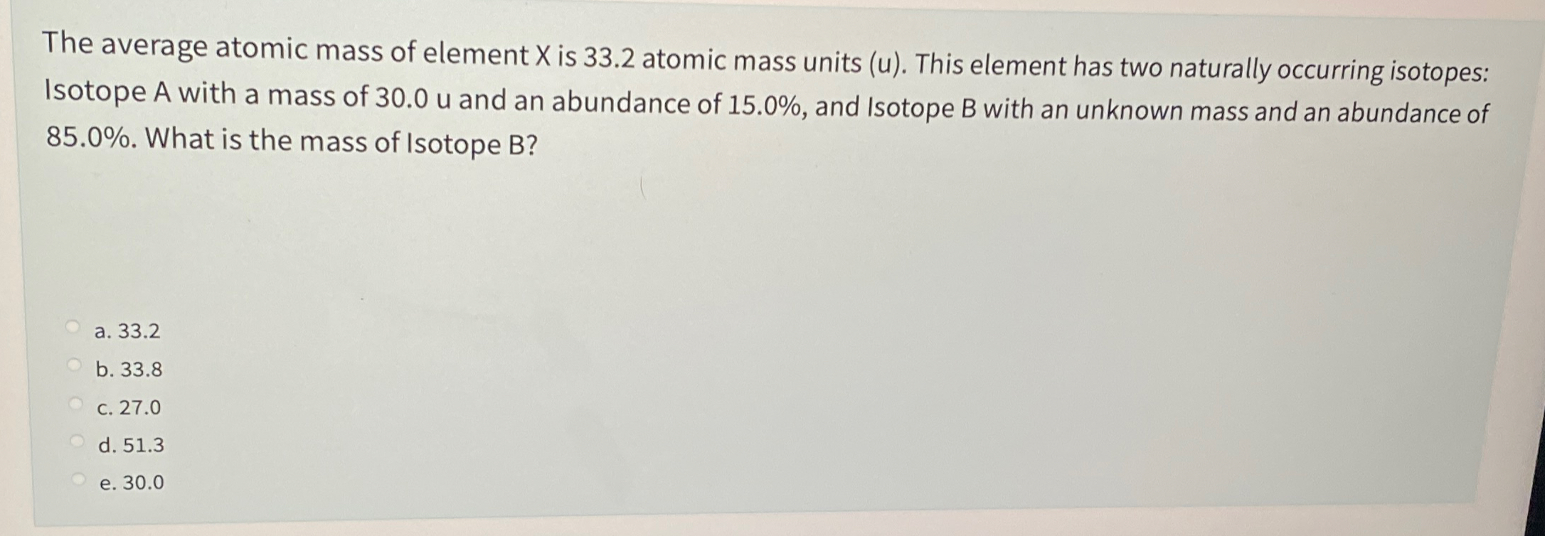 Solved The average atomic mass of element x ﻿is 33.2 ﻿atomic | Chegg.com