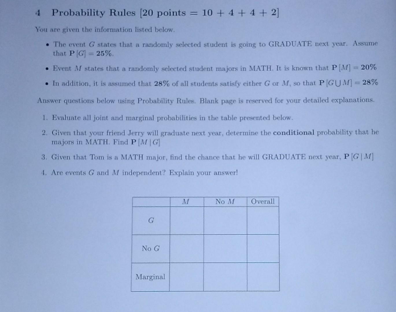 Solved 4 Probability Rules [20 points =10+4+4+2 ] You are | Chegg.com