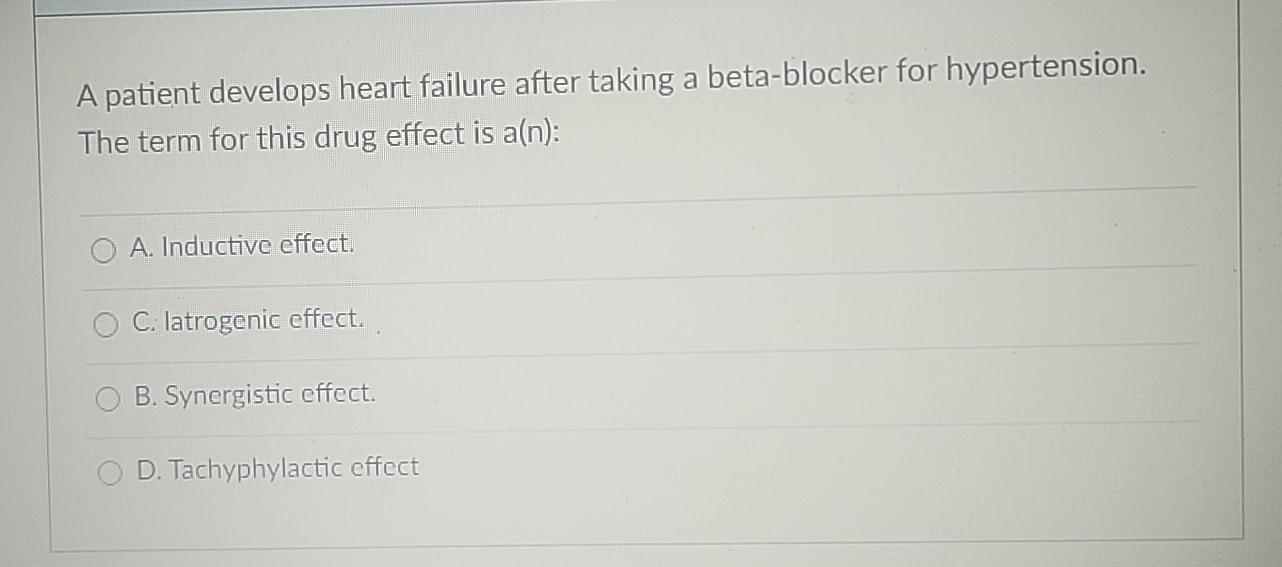Solved A patient develops heart failure after taking a | Chegg.com