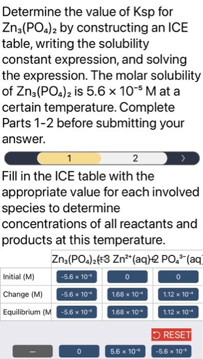 Solved Determine the value of Ksp for Zn3(PO4)2 by | Chegg.com