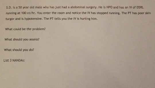 Solved S.D. is a 50 year old male who has just had a | Chegg.com