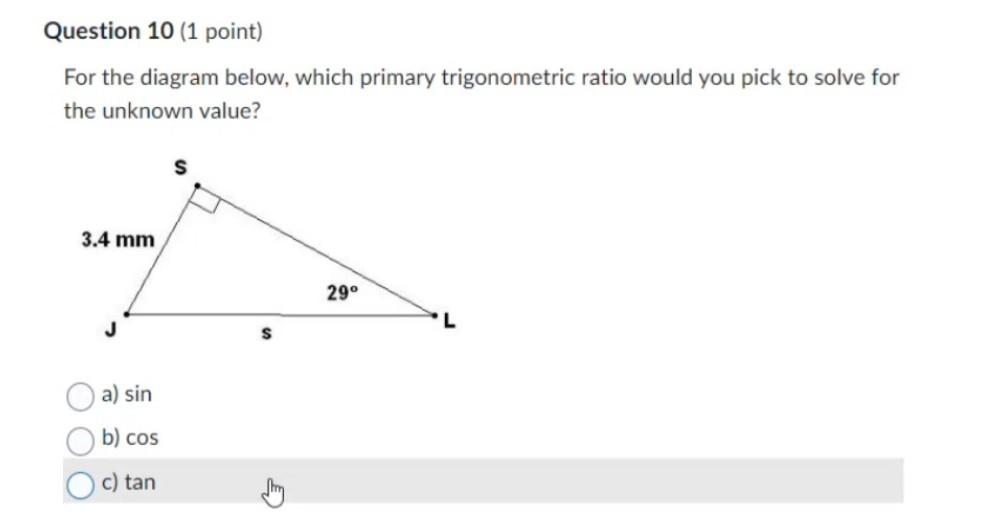 Solved For the diagram below, which primary trigonometric | Chegg.com