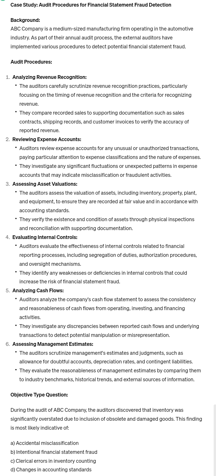 Solved Case Study: Audit Procedures for Financial Statement | Chegg.com