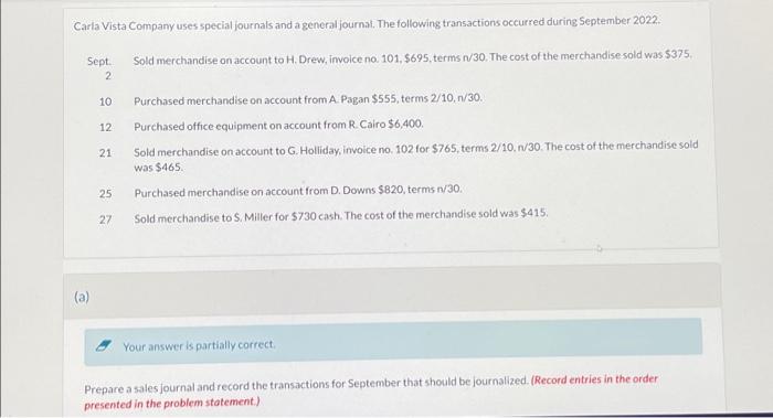 Solved Carla Vista Company uses special journals and a | Chegg.com