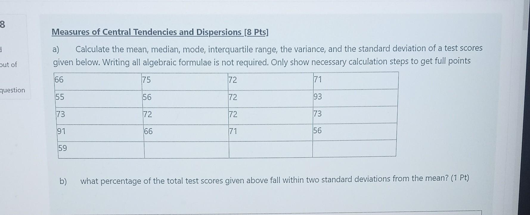 Measures of Central Tendencies and Dispersions [8 | Chegg.com