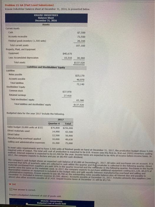 Solved Problem 21-6A (Part Level Submission) Krause | Chegg.com