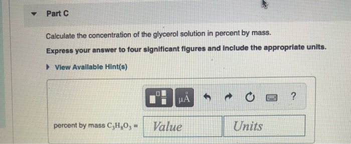 Solved A 2.950x10-2 M solution of glycerol (CH3O3) in water | Chegg.com