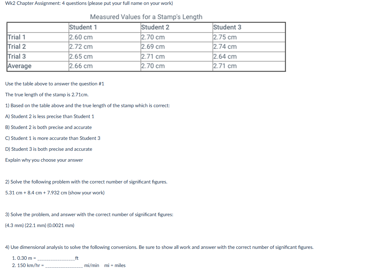 Solved Chapter Assignment: Dimensional AnalysisAssignment | Chegg.com