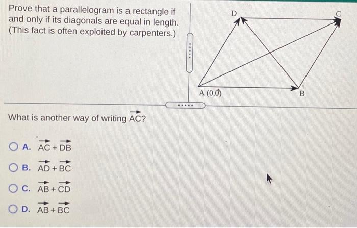 Solved Prove that a parallelogram is a rectangle if and only | Chegg.com