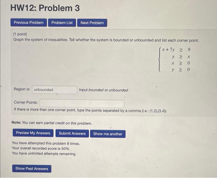 Solved (1 point) Graph the system of inequalities. Tell | Chegg.com