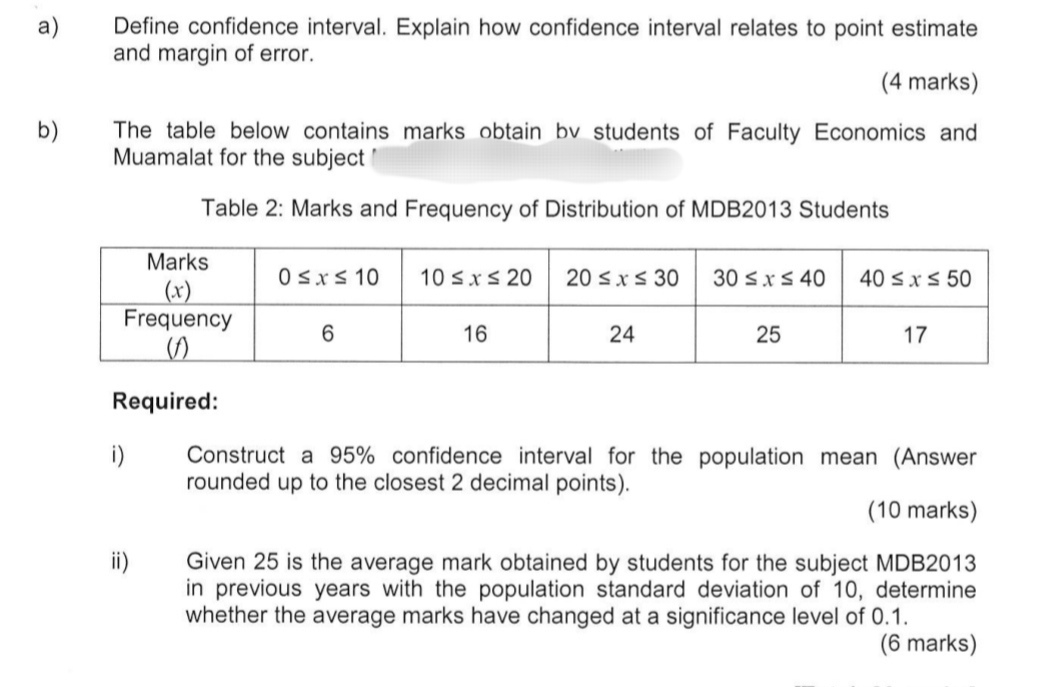 Solved a) ﻿Define confidence interval. Explain how | Chegg.com