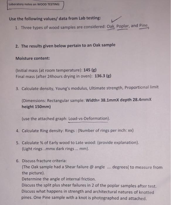 Solved Laboratory notes on WOOD TESTING: Use the following | Chegg.com