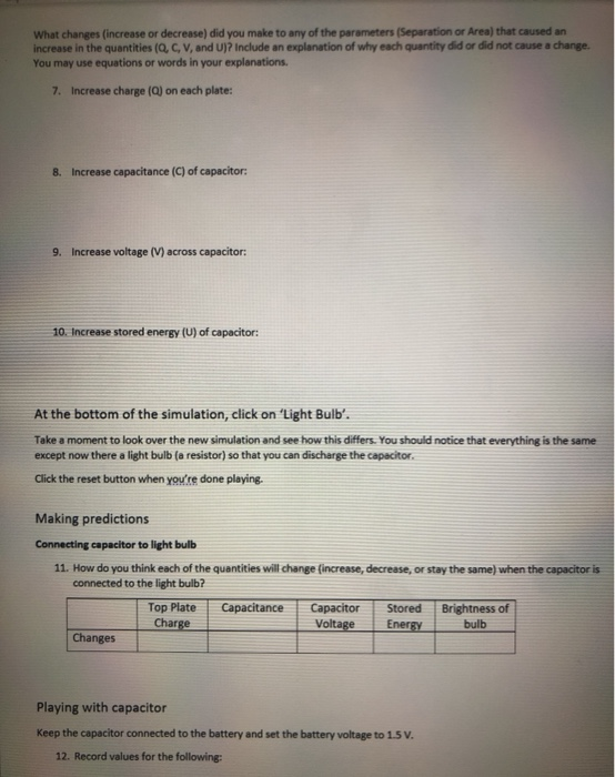 Solved Capacitor Lab Name: Click on 'Capacitance'. Take a | Chegg.com