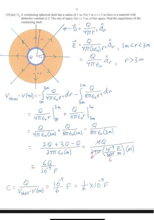 Solved (10 pts) 11. A conducting spherical shell has a | Chegg.com
