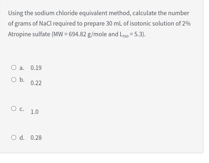 Solved Using the sodium chloride equivalent method, | Chegg.com