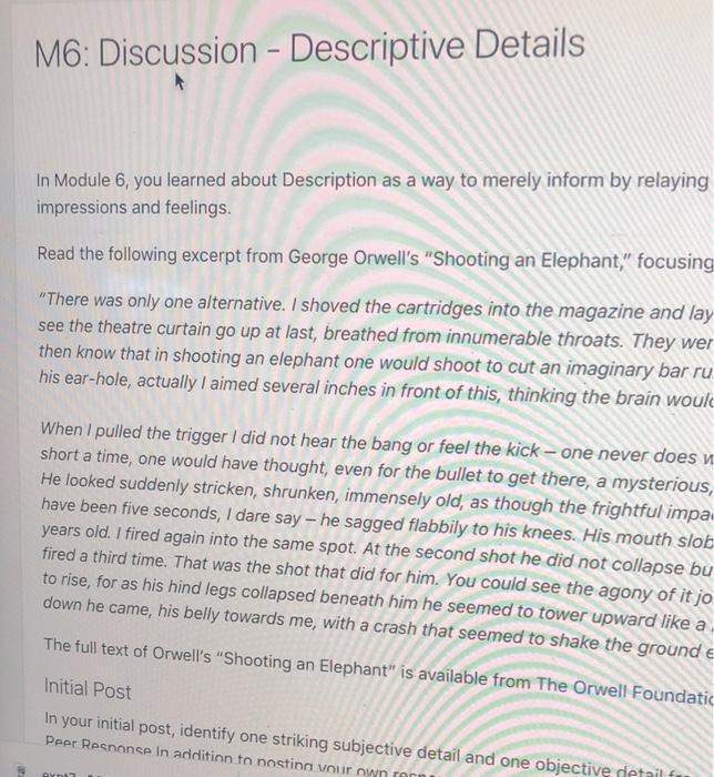 M6. Discussion - Descriptive Details Module you | Chegg.com