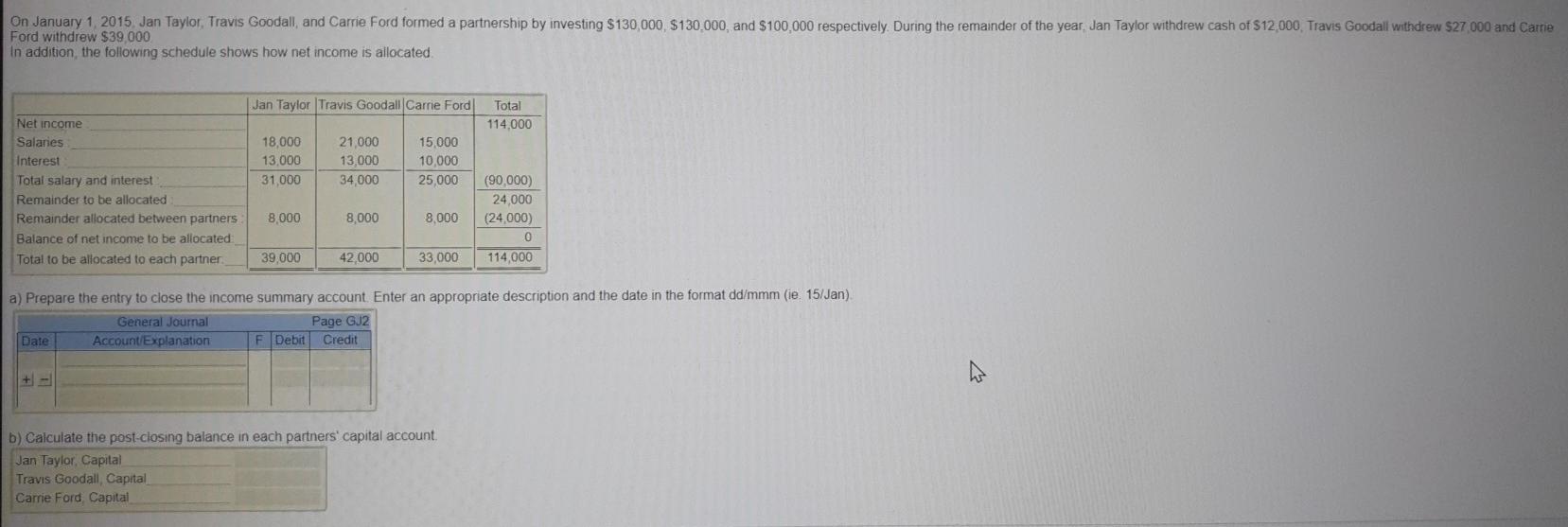 Solved On January 1, 2015 Jan Taylor, Travis Goodall, and | Chegg.com