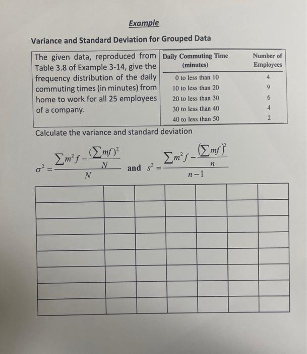 Solved Example Variance and Standard Deviation for Grouped | Chegg.com