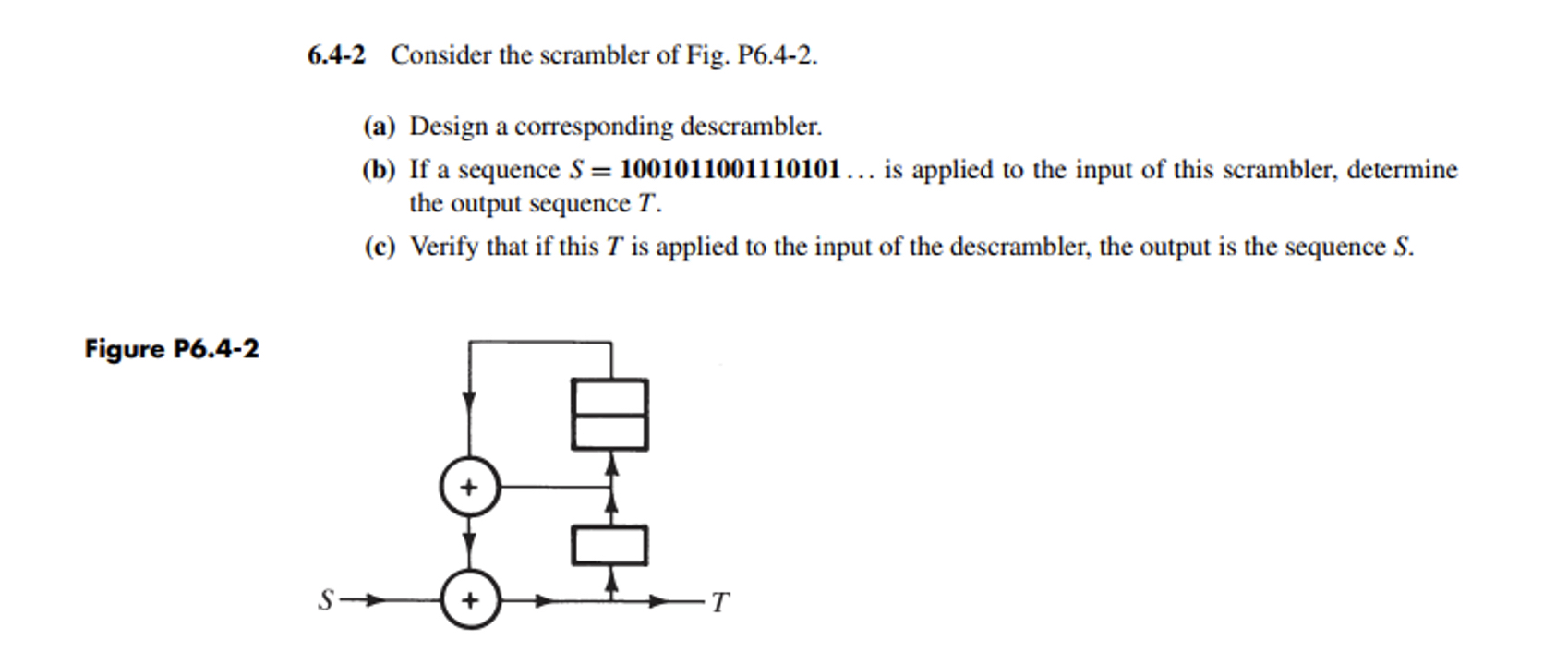 6.4-2 ﻿Consider the scrambler of Fig. P6.4-2.(a) | Chegg.com