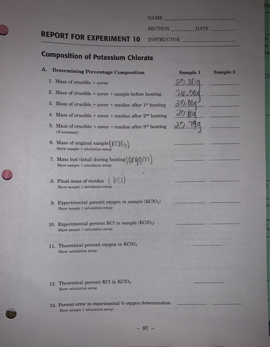Solved NAME SECTION REPORT FOR EXPERIMENT 10 INSTRUCTOR DATE | Chegg.com