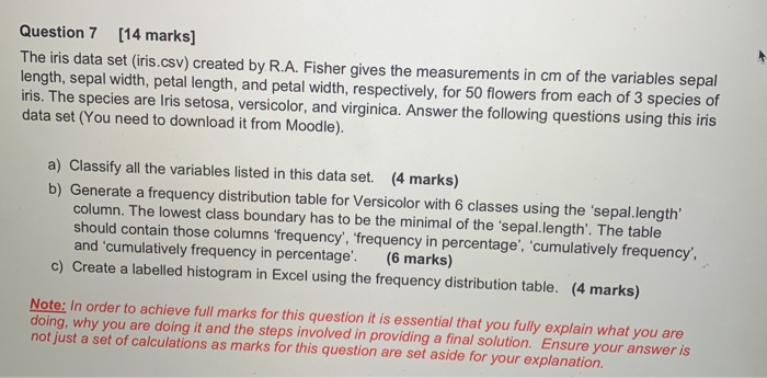 Question 7 [14 marks] The iris data set (iris.csv) | Chegg.com