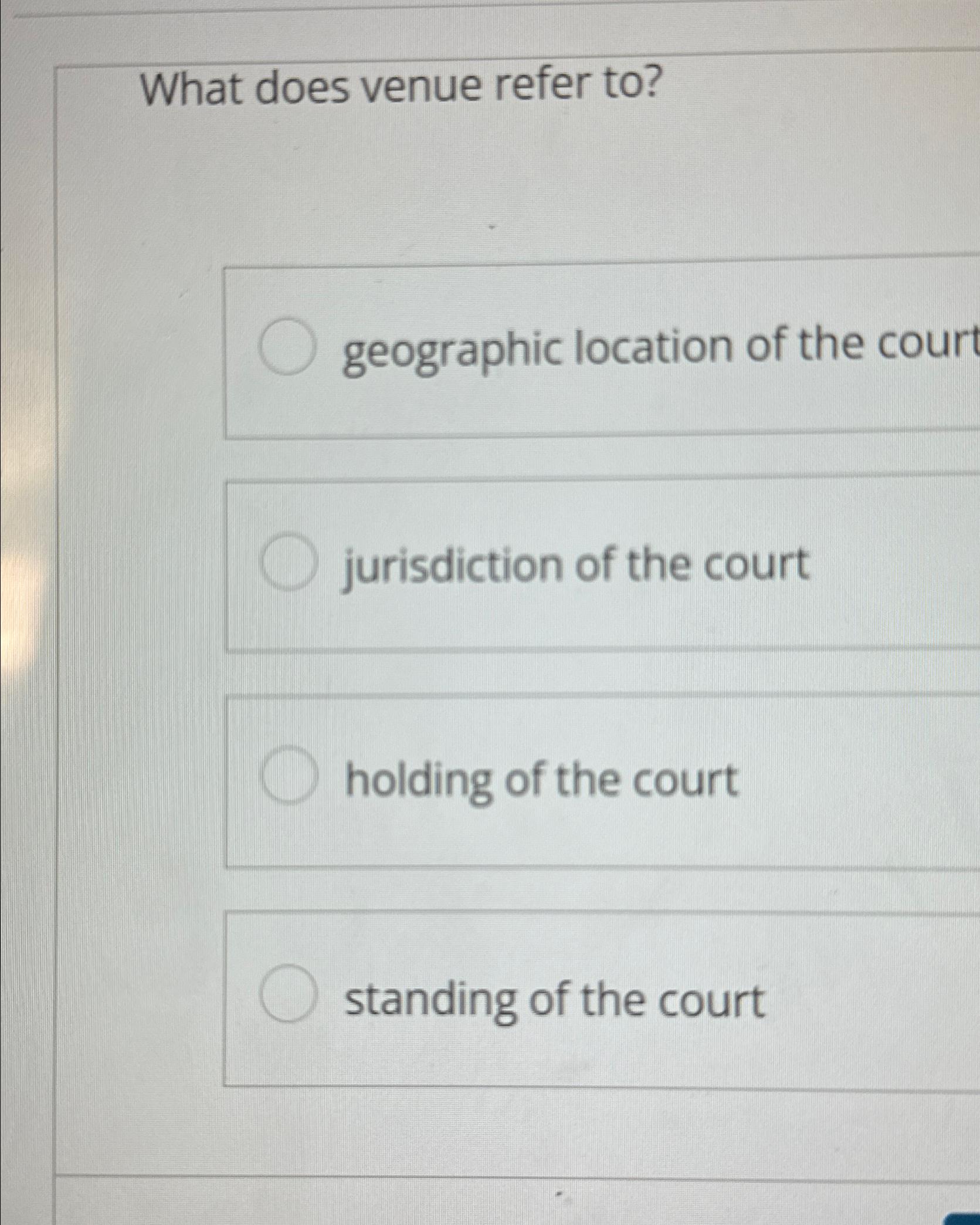Solved What does venue refer to?geographic location of the | Chegg.com